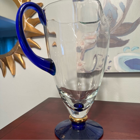 Vintage | Dining | Romania Crystal Clear Cobalt Blue Large Tall Pitcher ...